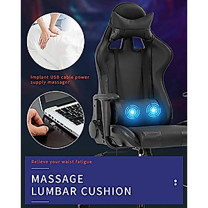 Gaming Chair Racing Office Chair Massage Swivel Chair High Back PU Leather Executive Rolling Task Adjustable Computer Chair with Lumbar Support Headrest Armrest Desk Chair for Adults (Black)