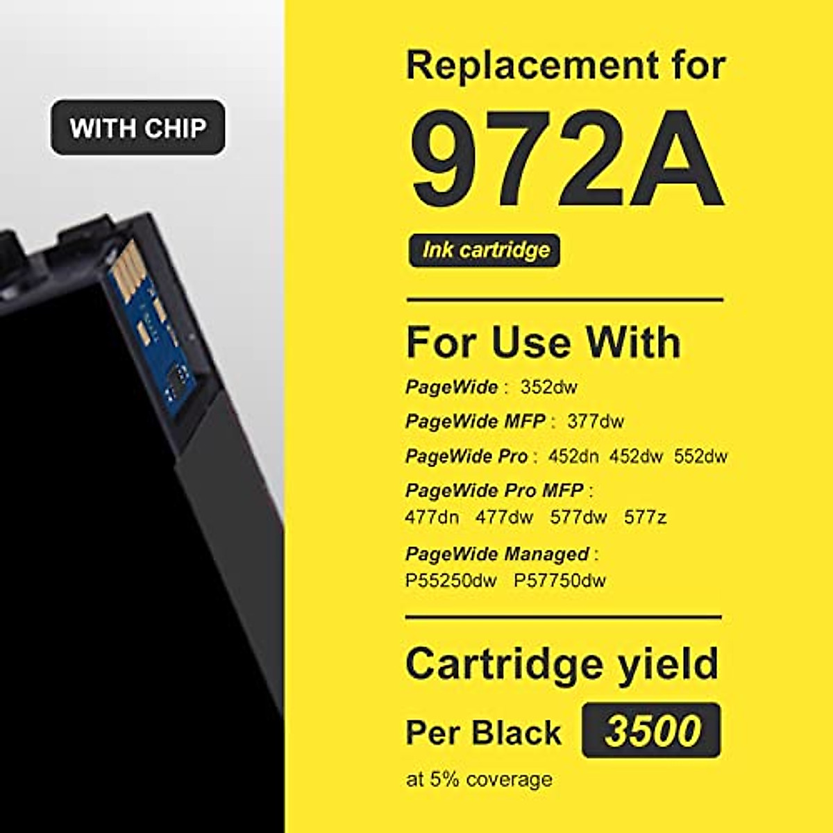 MYCARTRIDGE Remanufactured Ink Cartridge Replacement for HP 972 972A Black use with PageWide Pro 477dw 577dw 377dw 477dn 452dn 452dw 552dw (1-Pack)