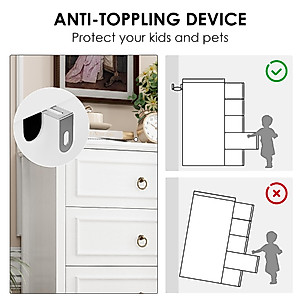 HOSTACK 5 Drawers Dresser, 44" Tall Dresser with 5 Drawers, White Chest of Drawers with Storage, Modern Farmhouse Wood Dressers for Closet, Living Room, Hallway