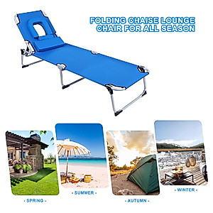FirstE Portable Beach Lounge Chair 2PCS, Sunbathing Recliner with Tanning Face Hole Removable Pillow, Folding Beach Chaise Chair with 4 Position Adjustable, Outdoor Lounge Chair for Patio Pool