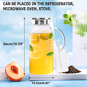 Yirilan Glass Pitcher, 2.6 Liter Water Pitcher with Lid, Large Juice Pitchers for Drinks, Glass Water Carafe, Glass Tea Jug, Beverage Pitcher