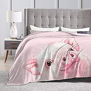 Knsoiv Cute Flannel Plush Throw Blanket, Sneaky Baby Pink Pig Cute Animal Family Pet Throw for Better Relaxing, Wrinkle-Resistant Air Conditioning Blanket 60"X50"