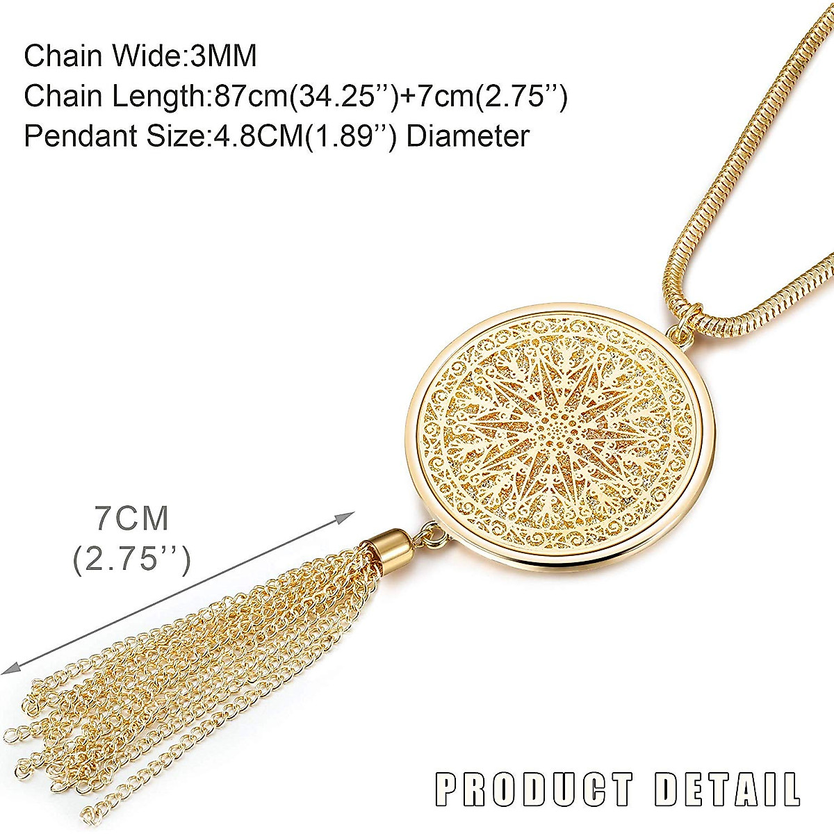 Gexo 3PCS Long Pendant Necklaces for Women Disk Circle Pendant Triple Stack Pendant Necklace Tassel Sweater Necklace Statement Necklace Set