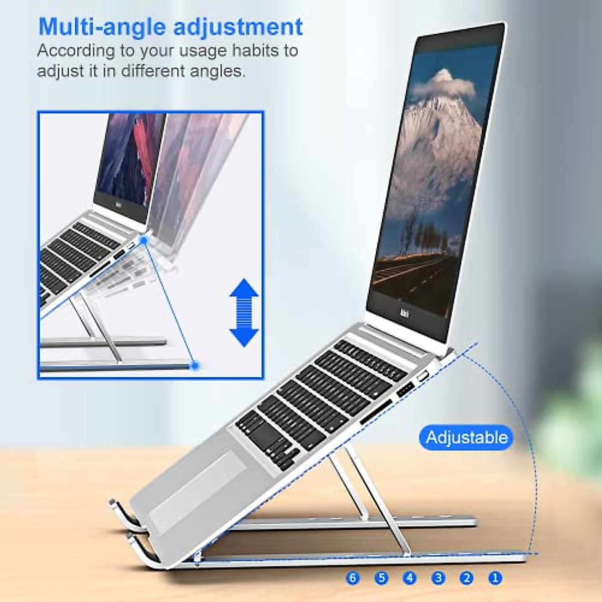 ChashenHa Laptop Stand, Laptop Stand for Desk Aluminum Alloy Adjustable Height Foldable Laptop Stand for MacBook Air/Pro, Samsung, Microsoft, Lenovo, Dell, iPad, Any Laptop(Silver)