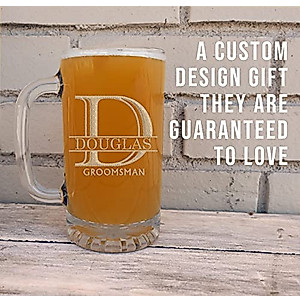 Personalized Gifts For Men Etched 16oz Glass Beer Mug – Beer Gifts, Customized Father's Day Gifts, Birthday Present Him Dad Brother, Custom Engraved, Regalos para Hombre Cumpleaños, Halpert Monogram