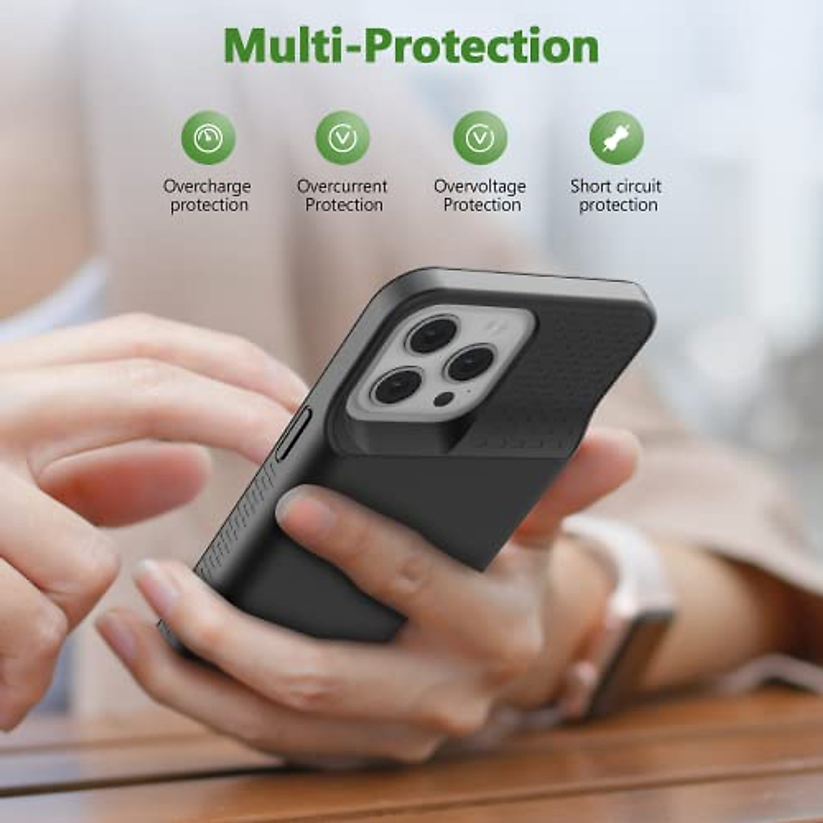 GBVHDR Battery Case for iPhone 14/14 Pro/13/13 Pro, Real 7000mAh Rechargeable Smart Extended Charging Case with with Anti-Abrasive Flocking for iPhone 14/14 Pro/13/13 Pro(6.1 inch) Black