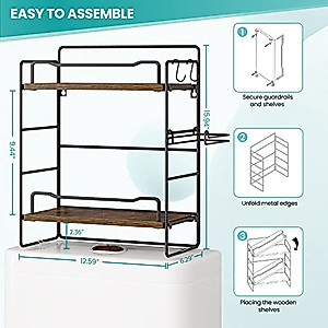 EZFurni 9 Rolls Bathroom Toilet Paper Storage, Wood Bathroom Toilet Shelf Organizer, Cute Toilet Paper Basket, 2 Tier Toilet Tank Tray, Multiuse Over The Toilet Rack for Above Toilet Storage,Brown