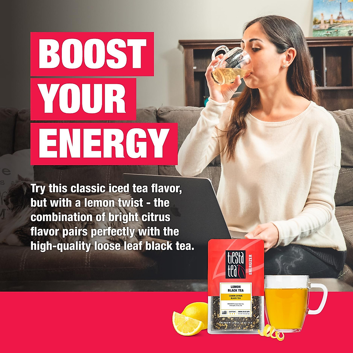 Tiesta Tea - Lemon Black Tea | Loose Leaf | Lemon Citrus Black | Premium Blend | High Caffeinated | Makes Hot or Iced | Brews Up to 25 Cups | 2 Ounce Resealable Pouch