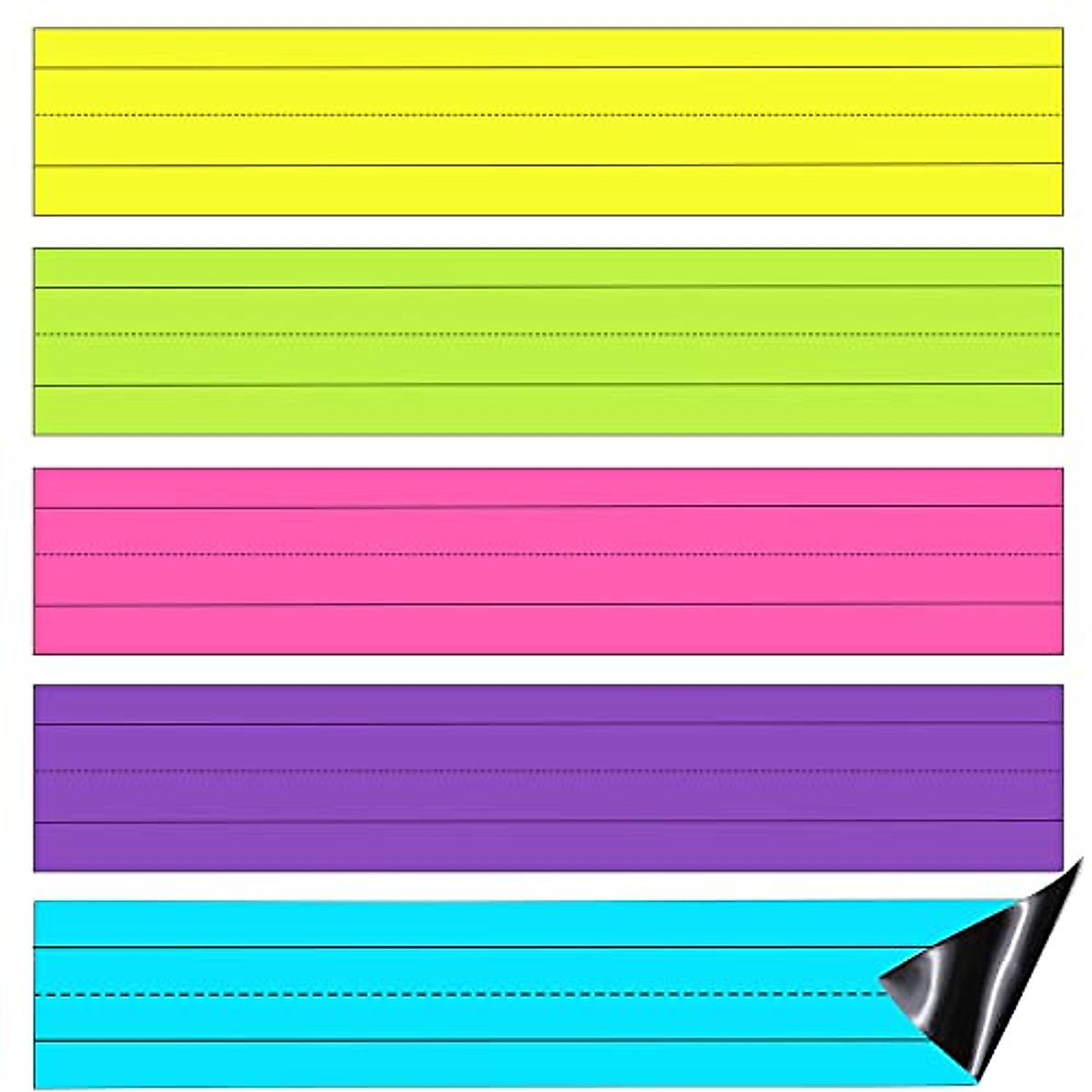 5 Pack Magnetic Sentence Strips, 24 x 3 Inch, Magnetic Dry Erase Sentence Strips, Lined Magnetic Strips, Reusable Classroom Learning Tool for Whiteboard Learning Teacher (Multi Color)