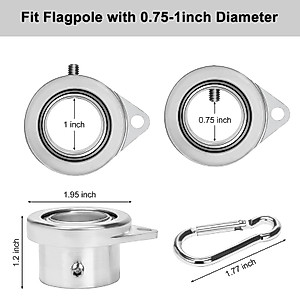 MOFEEZ Flag Pole Rings with Bearings, Fit Flagpole with 0.75-1inch Diameter, 360 Degree Anti-Wrap Aluminum Alloy Rotating Flag Mounting Rings with Carabiner Tangle Free(Pack of 2-Silver)