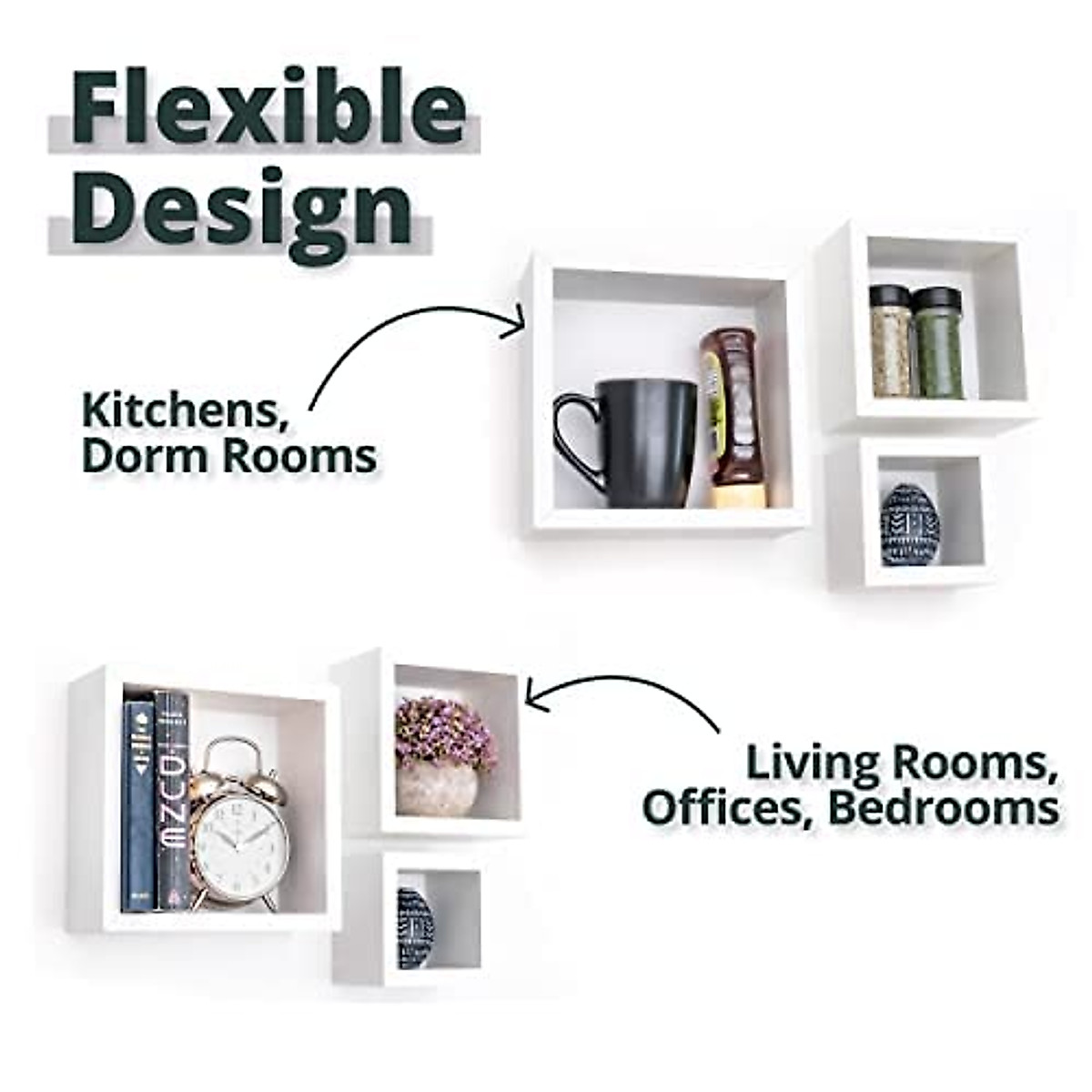 Greenco 3 Cube Floating Shelf, Easy-to-Assemble Floating Wall Mount Shelves for Bedrooms and Living Rooms, White Finish