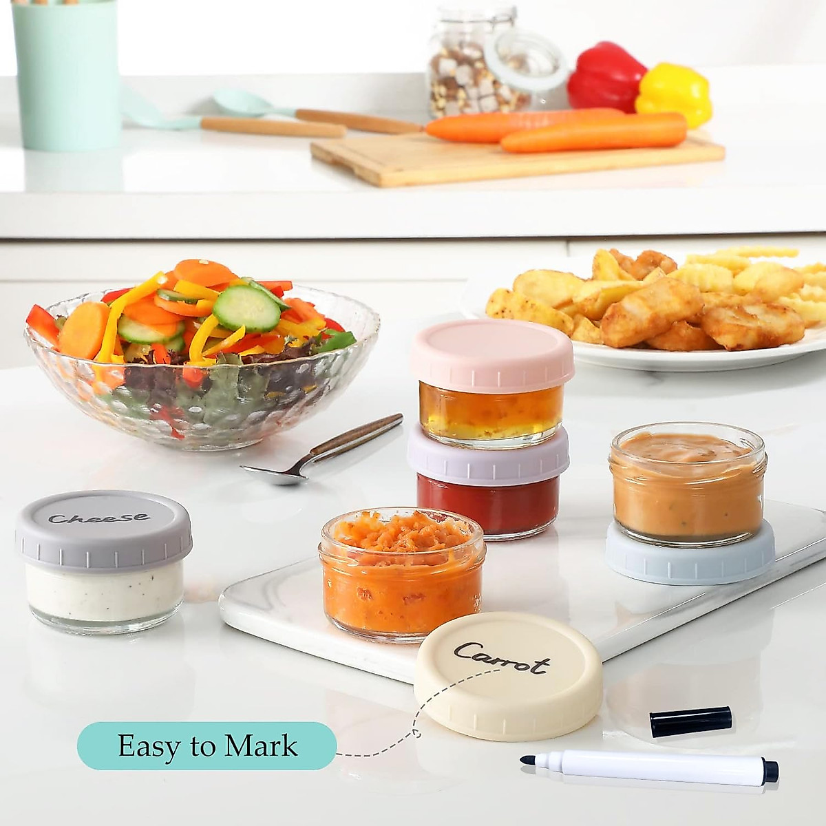 Z-synka 10-Pack Salad Dressing Containers To Go, 2.7oz Glass Small Condiment with Lids, Dipping Sauce Cups Set,Leakproof Reusable for Lunch Box Work Trip