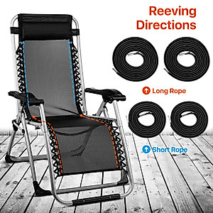 Flexzion Replacement Cord for Gravity Chair - 4 Black Cords (2 Long 2 Short) - Universal Nylon Laces Repair Kit for Zero Gravity, Bungee, String, Elastic, Lawn Chairs & Outdoor Lounge Patio Recliners