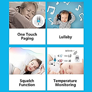 TimeFlys Audio Baby Monitor Twin Mustang Panda,Two-Way Talk,Long Range up to 1000 ft, Rechargeable Battery,Temperature Monitoring and Warning,Lullabies,Vibration,LCD Display,Night Light