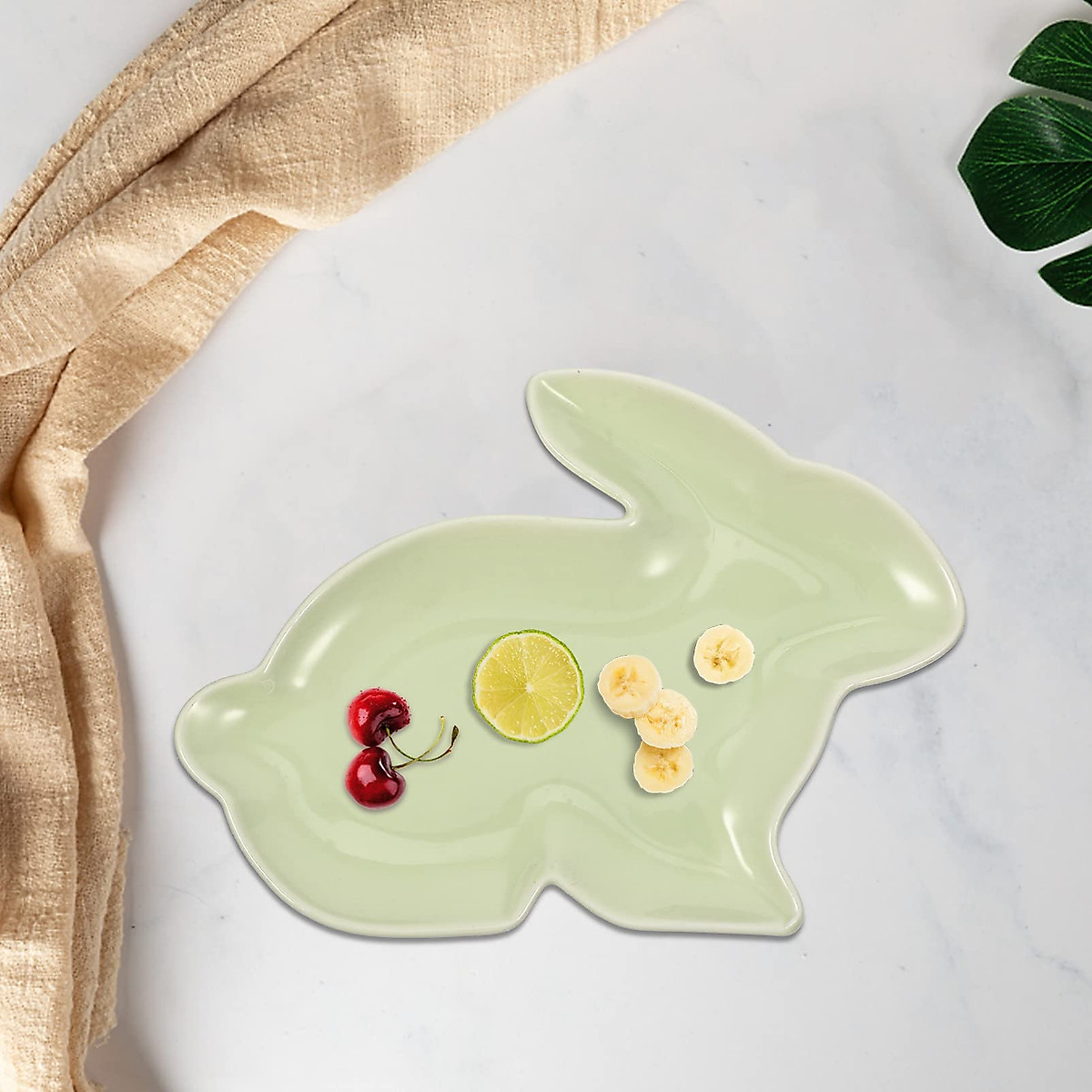 ABOOFAN Easter Bunny Shaped Plate Ceramic Rabbit Dishes Candy Appetizer Dessert Platter Salad Plate Serving Tray for Spring Easter Mothers Day Gift Kitchenware Lovers