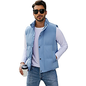 Flygo Mens Puffer Vest Winter Padded Vests Lightweight Stand Collar Sleeveless Jacket Outerwear(Blue-XL)
