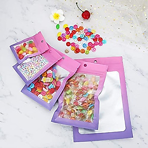 100 Pcs Resealable Mylar Ziplock Food Storage Bags, Gradient Color Smell Proof Bag with Clear Window, Packaging Pouch for Coffee Beans Candy Sample Food (Pink Purple, 4 X 6 Inch)