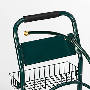 VINGLI 4-Wheel Garden Hose Reel Cart with Storage Basket, Portable Residential Hose Reel Cart, Lawn Watering, for Garden Backyard and Farm (Green)