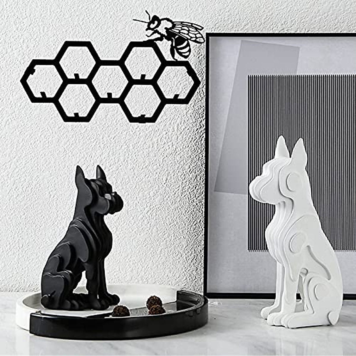 HAO Metal Bee Coat Rack Wall Mounted, Bee with Honeycomb Metal Art Wall Decor, Bee Key Rack Beehive Wall Rack for Entryway Coats Hats Keys Towels