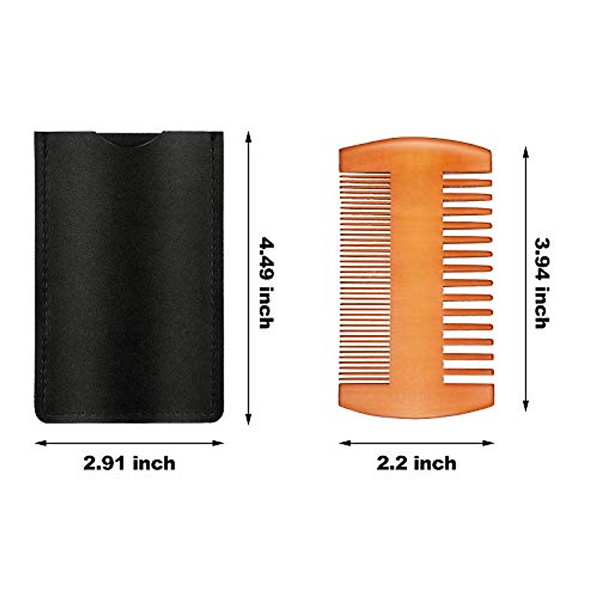 3 Pieces Beard Comb Natural Sandalwood Wooden Mustaches Combs Dual Action Teeth Beard Comb with 3 Pieces Pocket Faux Leather Case for Beards Mustaches (Black, Yellow, Brown)