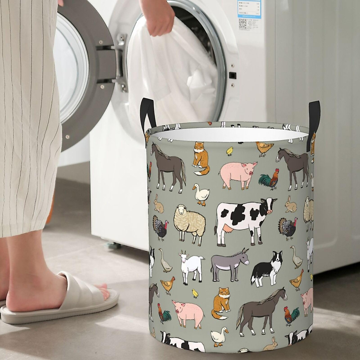 oacyit Laundry Basket Farm Animals Laundry Hamper Waterproof Idea Hampers for Laundry,Large Collapsible Laundry Baskets with Handle Suitable for Bedroom Bathroom Utility Room Kitchen, Medium