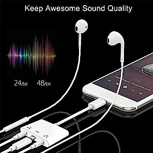ELITEED 3in1 Lighting to 3.5mm,Headphone Adapter for iPhone, Dual Earphone Jack Audio and Charging Adapter,Headphone Splitter for iPhone 14/13/12/11/XS Max/XR/8/7 Plus /6/ iPad,Support iOS 10 to16
