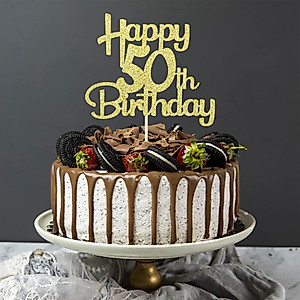 Sotpot Happy 50th Birthday Cake Topper Gold Glitter 50th Cake Toppers 50 Birthday Cake Decorations Cheers to 50 Fabulous Party Cake Picks - 1 Pack