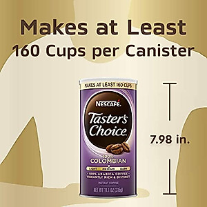 NESCAFE Taster's Choice, Colombian Medium Roast Instant-Coffee, 11.1 oz. Resealable Canister, 2 Pack (320-cups total)