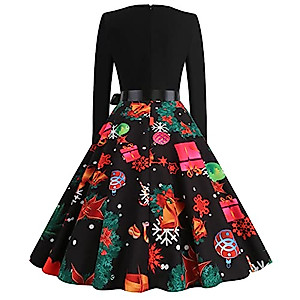 Deals of The Day Christmas Dresses for Women 2023 Casual Long Sleeve Cocktail Party Dress Plus Size V Neck Elegant Evening Prom Dresses with Belt Xmas Graphic Flowy Swing Dresss