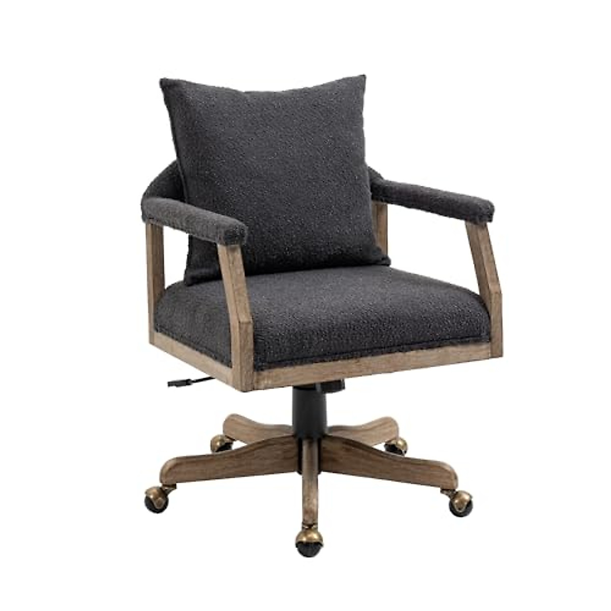 Office Desk Chair with Wheels, Modern Swivel Height Adjustable Desk Chair with Armrest and Ergonomic Back Fabric Padded Computer Task Chair Vanity Chair for Home Office, Black