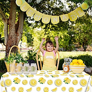PTECDROTS 4Pcs Lemon Party Tablecloths, Yellow Tablecloth Plastic, Rectangular Lemonade Stand Supplies for Kids Birthday Baby Shower Summer Fruit Lemon Party Decorations, 86 x 51 Inch