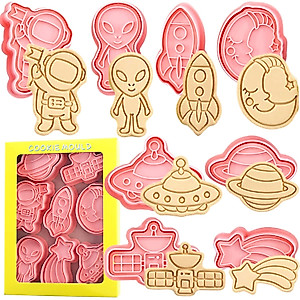Crethinkaty Space Cookie Cutter-8 Plastic Cookie Stamp-Space Cartoon Fun Cookie Cutter Set, Children's Baking Set.