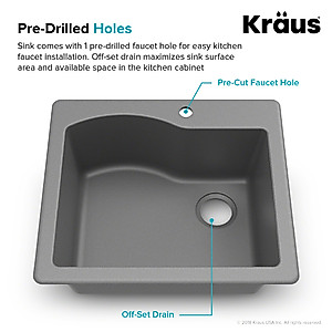 KRAUS KGD-441 Quarza 25-inch Dual Mount Single Bowl Granite Kitchen Sink in Grey