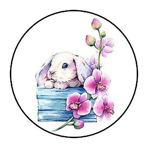 without brand Set of 48 Envelope Seals Labels Cute Bunny Rabbit 1.2" Round