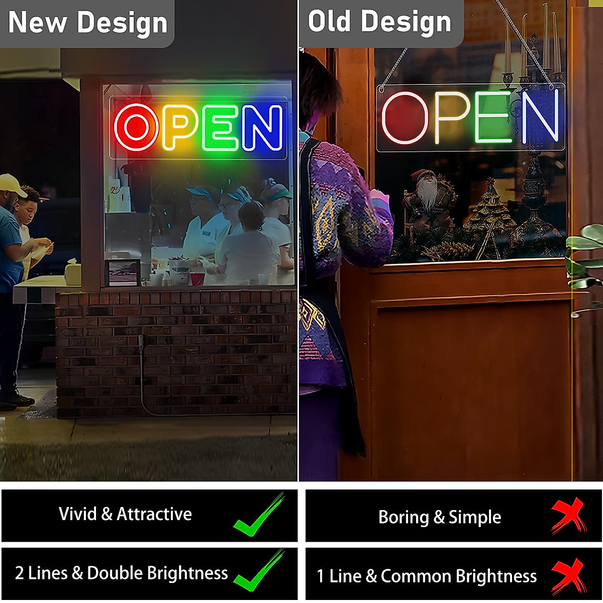 Open Signs for Business Ultra Bright LED Neon Open Sign 16 Inch Lighted Open Sign Electric Plug In Light Up Open Sign for Business Window Glass Storefront Door Shop Store Bar Salon Restaurant