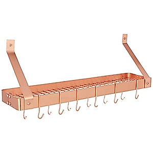 Wall-Mount Bookshelf Pot Rack with Grid & 12 Hooks
