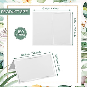 Teling 150 Pcs Place Cards with Foil Border Small Table Tent Cards Texture Seating Cards Blank Escort Name Place Cards for Party Table Weddings Banquets Dinner Birthday Events, 2 x 3.5 Inch(Silver)