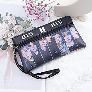 G-Ahora Kpop Bangtan Boys Leather Wallet Bangtan Boys Purse Credit Card Holder with Bangtan Boys Lanyard Kpop Bangtan Boys Postcards for Army Gifts(WC Bangtan Boys)