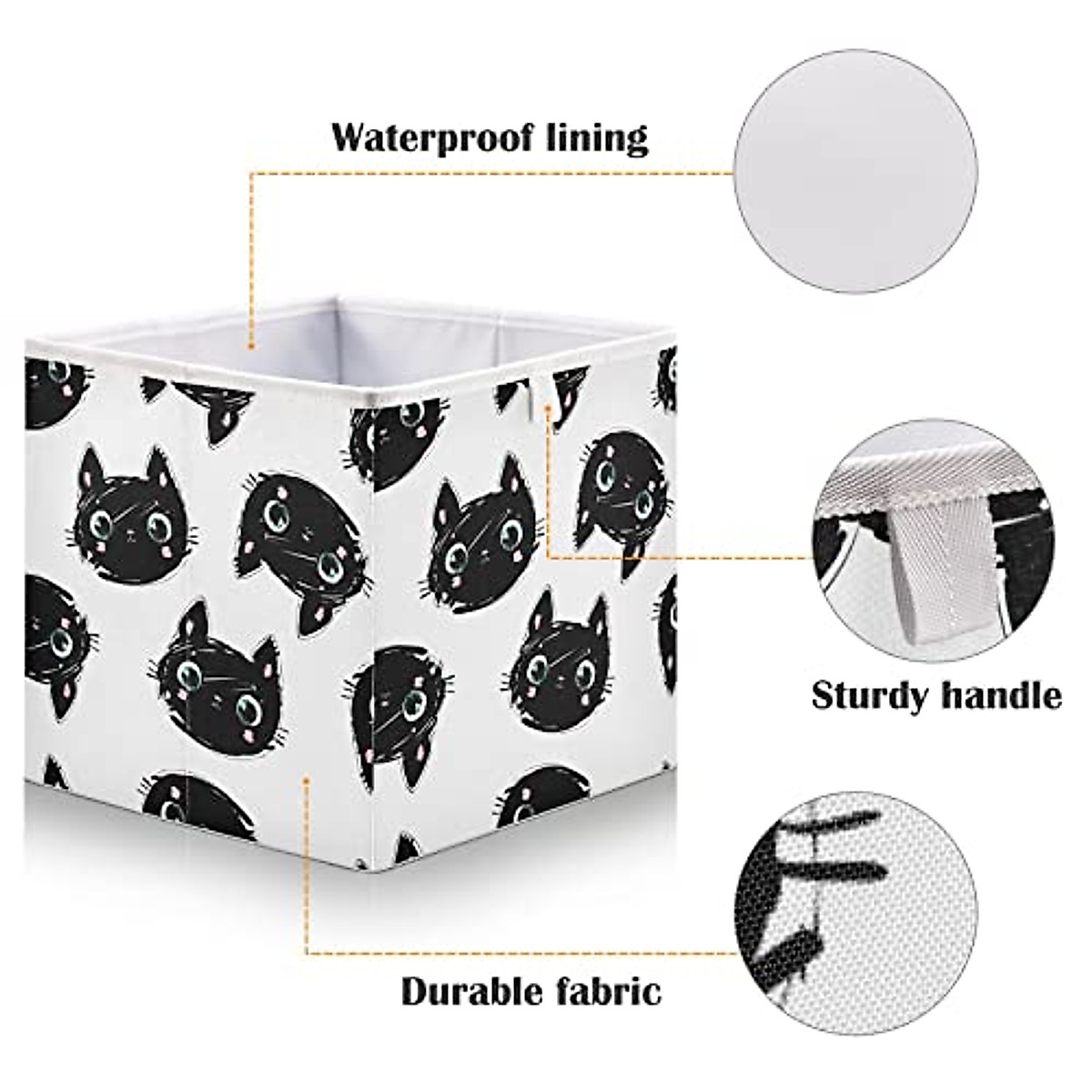 Kigai Black Cat Cube Storage Bins - 11x11x11 In Large Foldable Storage Basket Fabric Storage Baskes Organizer for Toys, Books, Shelves, Closet, Home Decor