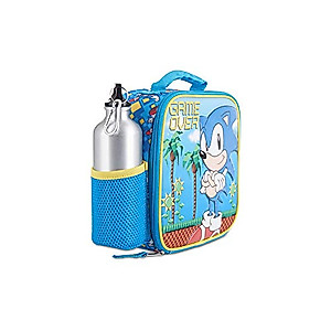 AI ACCESSORY INNOVATIONS Sonic Lunch Box Set for Boys & Girls, Stainless Steel Water Bottle with Carabiner Clip and Ice Pack, Insulated & Waterproof Lunch Bag with Zipper, 4 Pieces