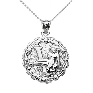 925 Sterling Silver Virgo September Zodiac Sign Round Pendant Necklace 22"