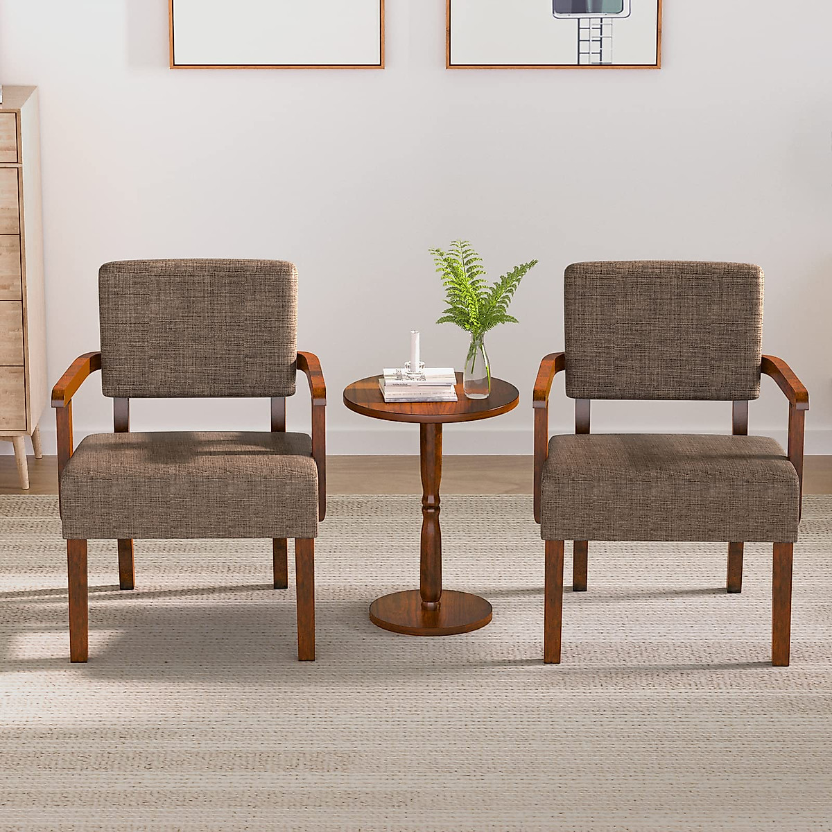 FAGAGA Accent Chair Set of 2 with Table, Living Room Chairs with Soft Seat & Armrests for Living Room Bedroom Reading Room Waiting Room (Brown), (AC01)