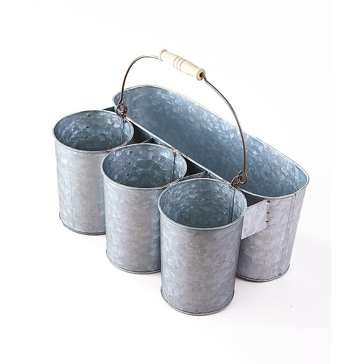 The Lakeside Collection Metal Serving Caddy - Rustic Silverware Organizer and Plate Holder - Galvanized