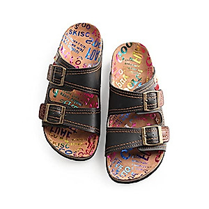 TMA EYES Summer Beach Indoor and Outdoor Anti-skidding Flat Sandals with Two Adjustable Straps(Black,9)