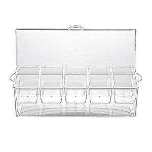 IVYHOME Ice Chilled 5 Compartment Condiment Server Caddy | Plastic Storage Food Containers | Serving Tray Container with 5 Removable Dishes Over 2 Cup Capacity Each and Hinged Lid