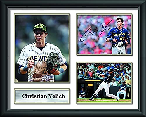 Christian Yelich Reprint Signed Photo Picture Poster Framed Display Decorations Fan Gifts Memorabilia Wall Art