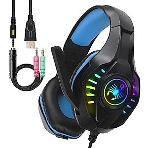 SVYHUOK Pro Gaming Headset for PC PS4 Xbox One Surround Sound Over-Ear Headphones with Mic LED Light Bass Surround Soft Memory Earmuffs for Computer Laptop Switch Games Kid’s Boy’s Teen’s Gifts