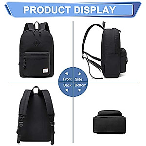 Kasqo Lightweight School Backpack, Large Capacity Water-Resistant Casual College Bookbag for Men Women Teen Girls Boys, Black