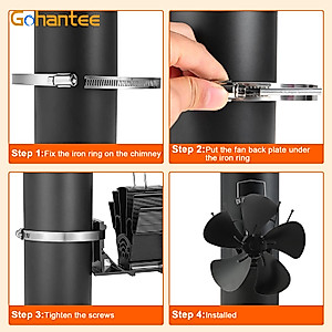 gohantee 5 Blades Stove Fan Heat Powered Fireplace Fan Hanging on Chimney Pipe for Wood Log Burner Fireplace Slient Efficiently Heat Distribution Eco-Friendly with Thermometer