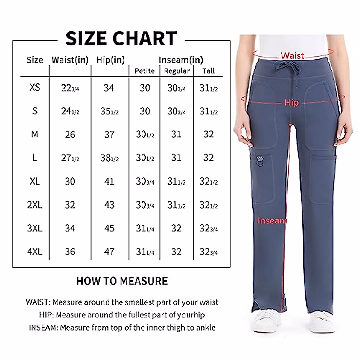 QBK Yoga Scrub Pants Women Mid Rise Yoga Work Pants- Five Pocket Cargo Scrub Pant (Large, Black)